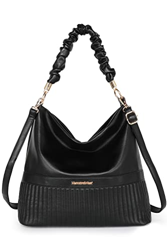 Montana West Vegan Leather Tote Handbag for Women Concealed Carry Purse Hobo Ruched Shoulder Bag Crossbody Bag MWC-G072BK
