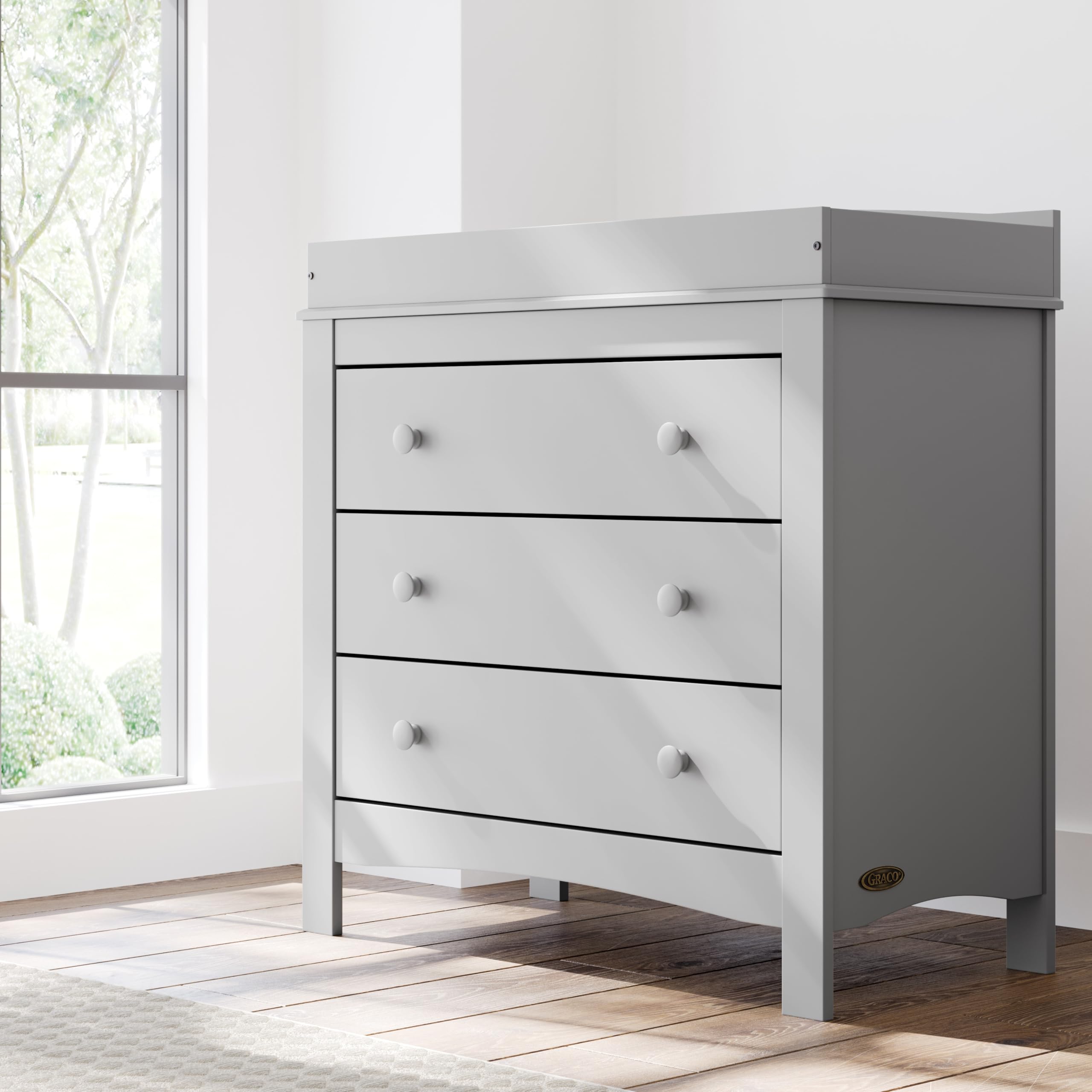 Graco Noah 3 Drawer Chest with Changing Topper, Baby and Kids Dresser, Universal Design for Children's Bedroom, Pebble Gray