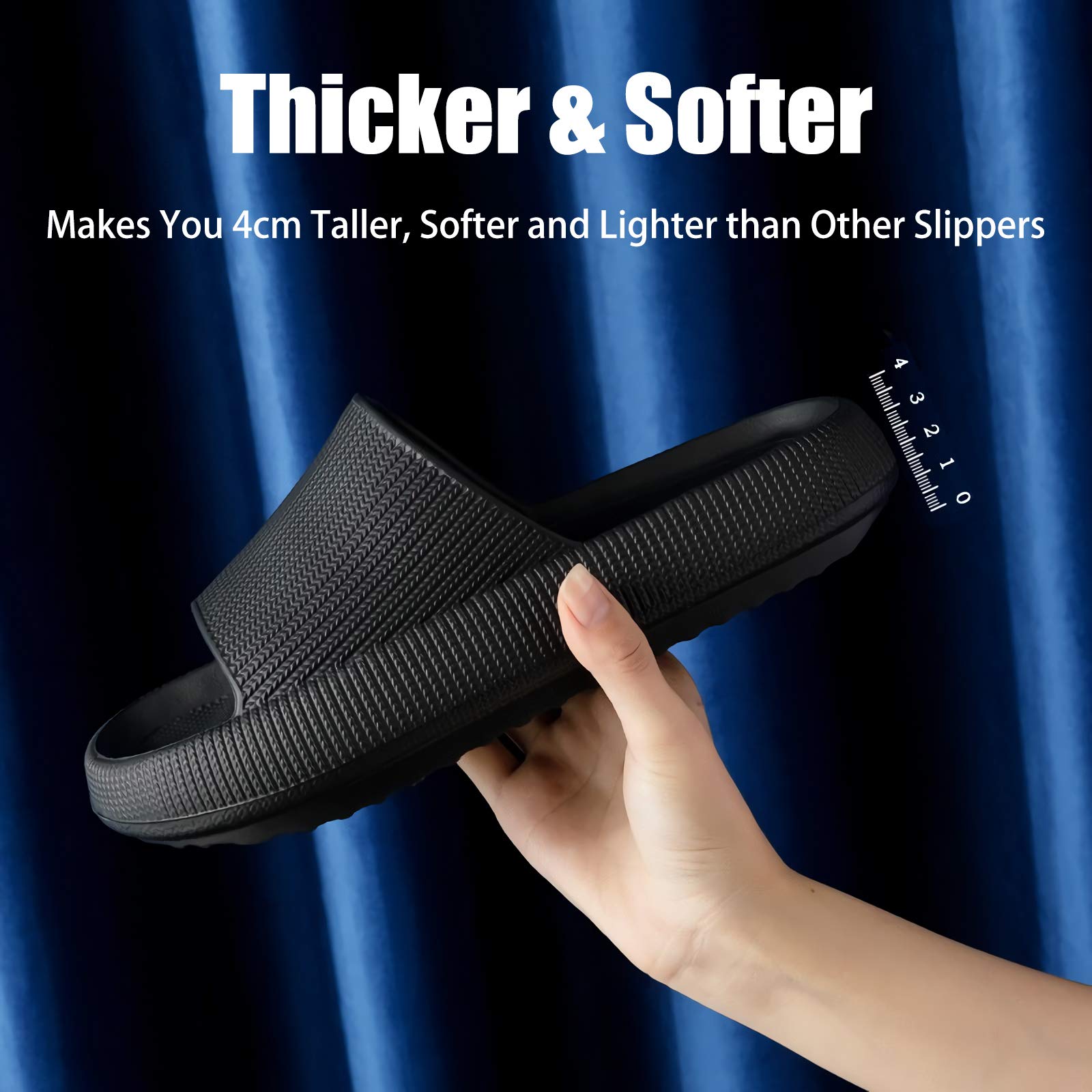rosyclo Pillow Slipers for and Men, EVA Flat Clouds Massage Shower Bedroom Non Slip Quick Drying Open Toe Super Soft Comfy Thick Sole Puffy Bath Sliders Sandalias, Black