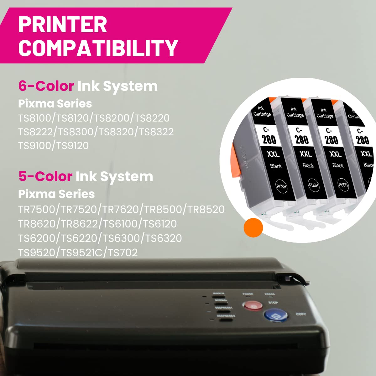 Intactech Compatible Ink Cartridges Replacement for Canon PGI-280XXL PGBK PGI-280 XXL Black Ink Tank 2 Pack(2 Black PGI 280xxl) Work with Pixma TS6120 TS8120 TR7520 TR8520 TS9120 TS6220 TS8220 TS9520
