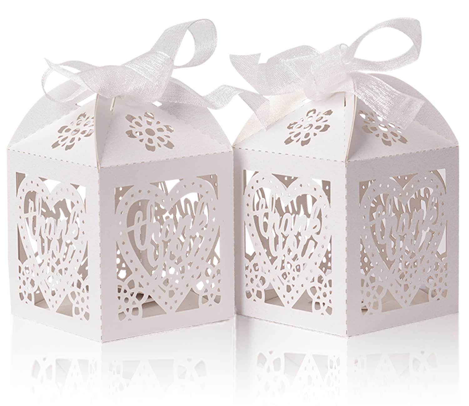 Elephant-package 25 Pcs Laser Cut Boxes (White), Bridal Shower Favor Boxes with Ribbon, Thank You Lace Candy Boxes, Party Favor, Wedding, Anniversary