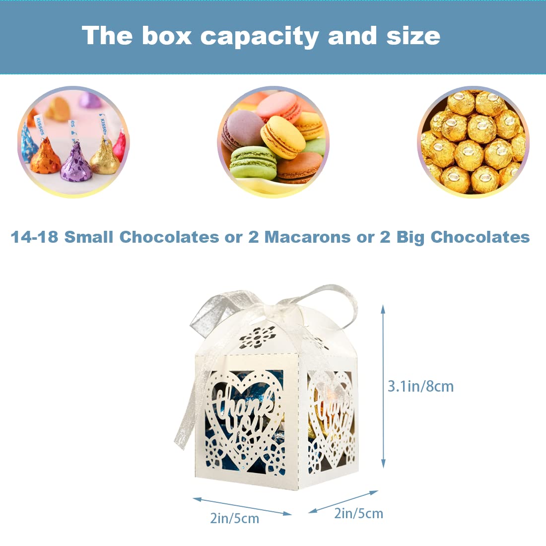 Elephant-package 25 Pcs Laser Cut Boxes (White), Bridal Shower Favor Boxes with Ribbon, Thank You Lace Candy Boxes, Party Favor, Wedding, Anniversary