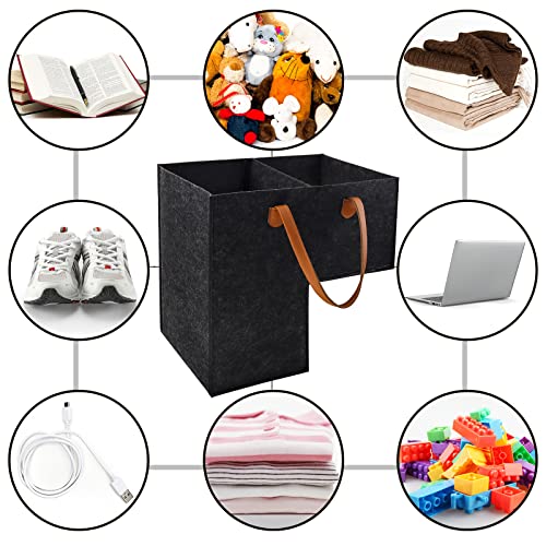 Stair Basket with Leather Handle for Carpeted Stairs, Staircase Basket with Collapsible Baffle for 16โโ wooden stairs, Foldable Basket Organizer for Office Home stairway in tidy and Storage