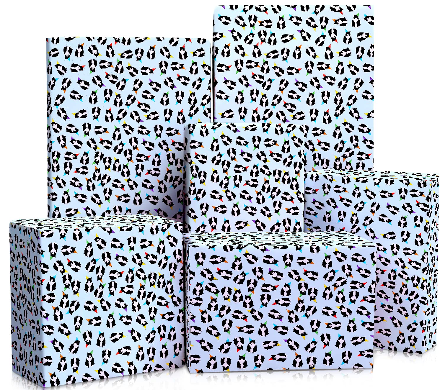 CENTRAL 23 - Blue Wrapping Paper - Cats in Hats - 6 Sheets of Birthday Gift Wrap - For Men Boys Kids - Valentines Day Gift Wrap for Women Her Girls - Recyclable - Comes with Stickers