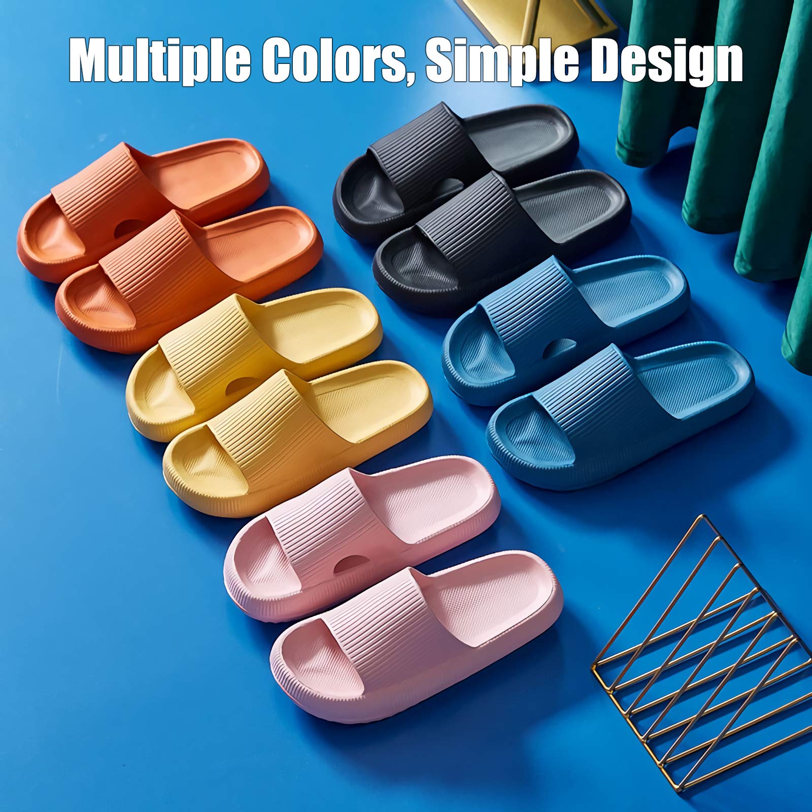 rosyclo Pillow Slipers for and Men, EVA Flat Clouds Massage Shower Bedroom Non Slip Quick Drying Open Toe Super Soft Comfy Thick Sole Puffy Bath Sliders Sandalias, Black