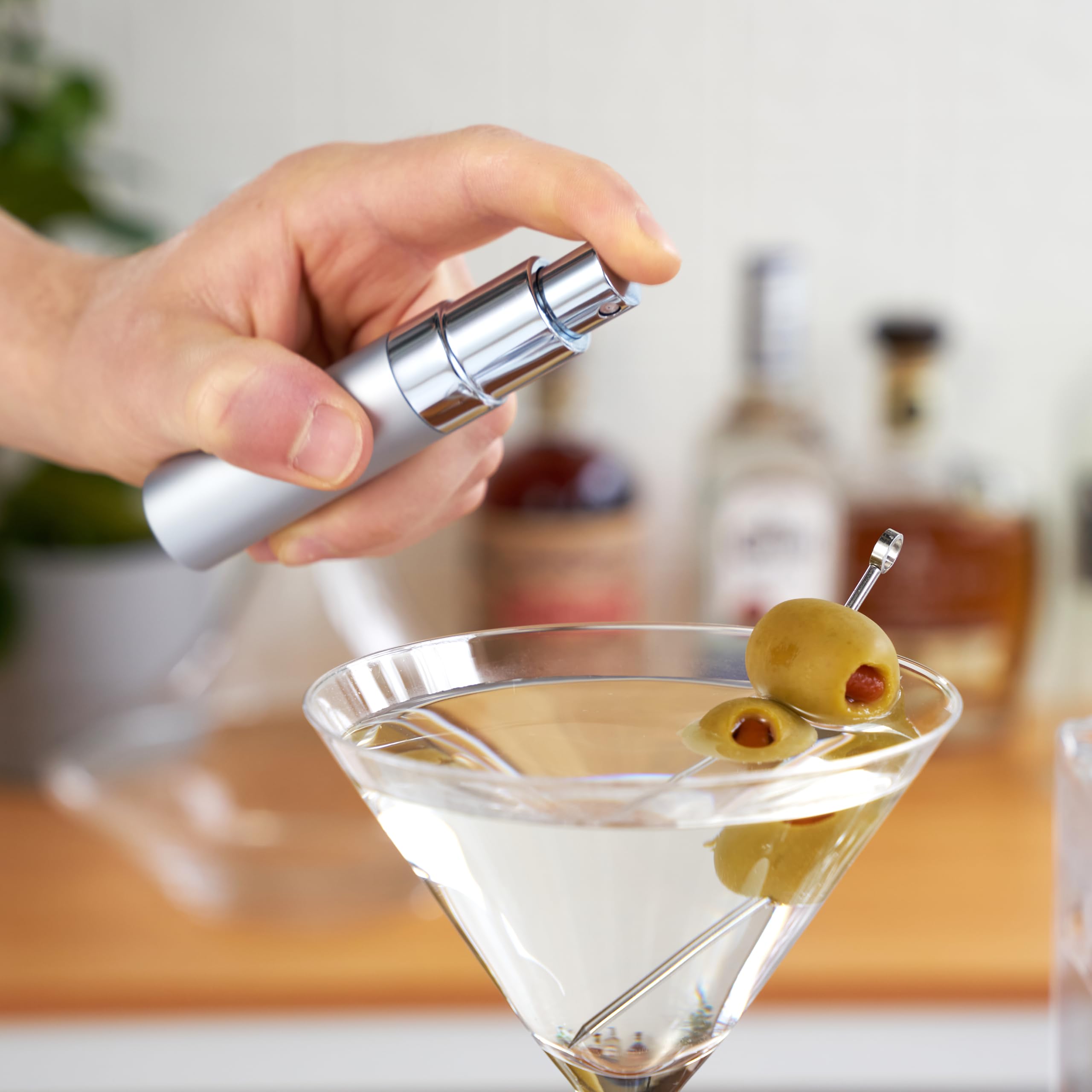 True Martini Atomizer Bar Mister with Refillable Funnel for Vermouth Spray Glass Canister with Stainless Steel Case, 1 Count (Pack of 1), Silver