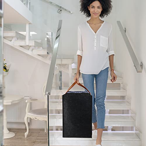 Stair Basket with Leather Handle for Carpeted Stairs, Staircase Basket with Collapsible Baffle for 16โโ wooden stairs, Foldable Basket Organizer for Office Home stairway in tidy and Storage