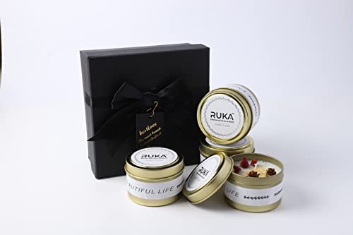 Luxury Scented Aromatherapy Candle with Essential Oil for Stress Relief, Smoke-Free Strong Fragrance Long Lasting Candles for Bath Home 100% Cotton Wick, Natural Soy Wax (4Pcs Gift Set)