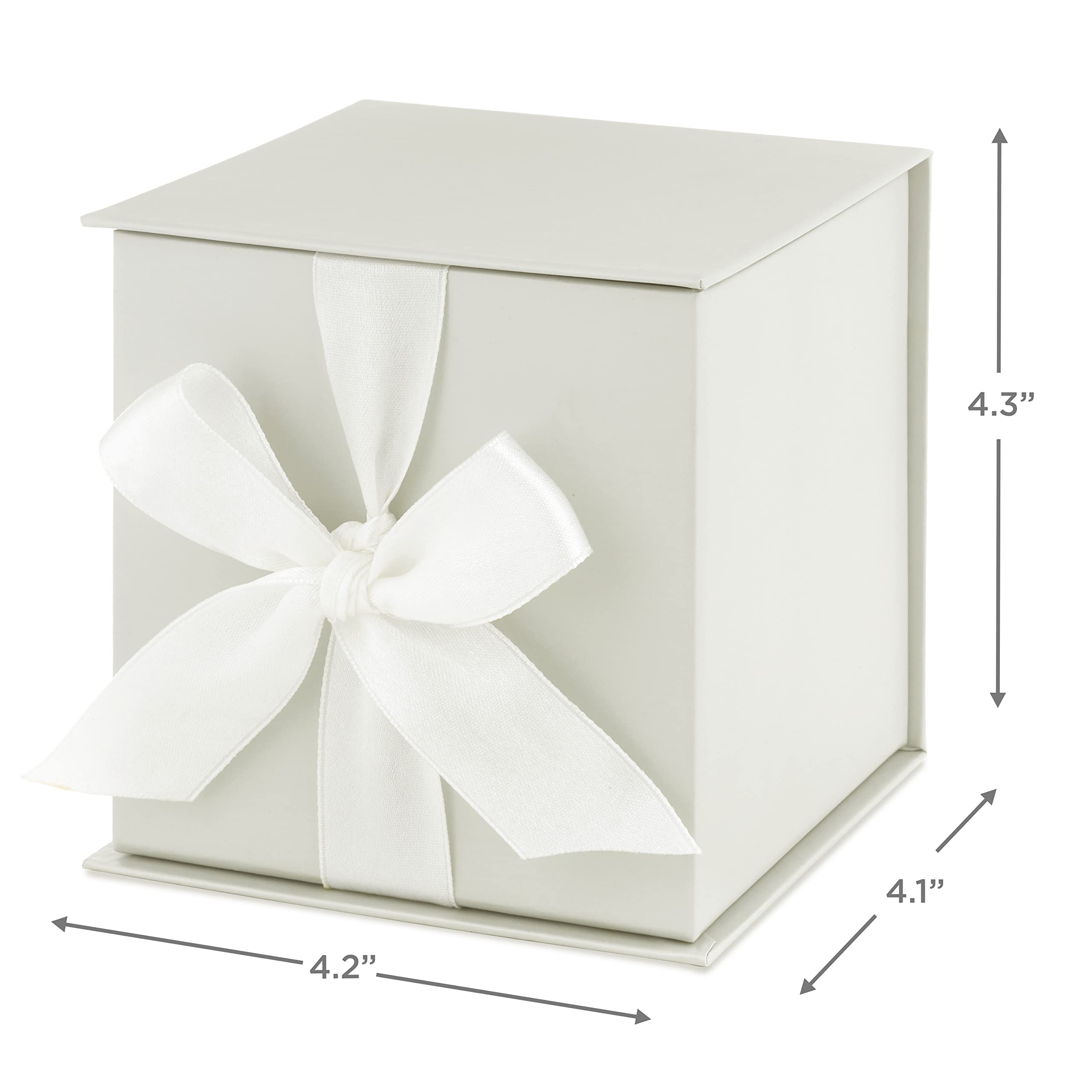 Hallmark 4" Small Gift Box with Bow and Shredded Paper Fill (Off-White) for Weddings, Graduations, Christmas, Bridesmaids Gifts