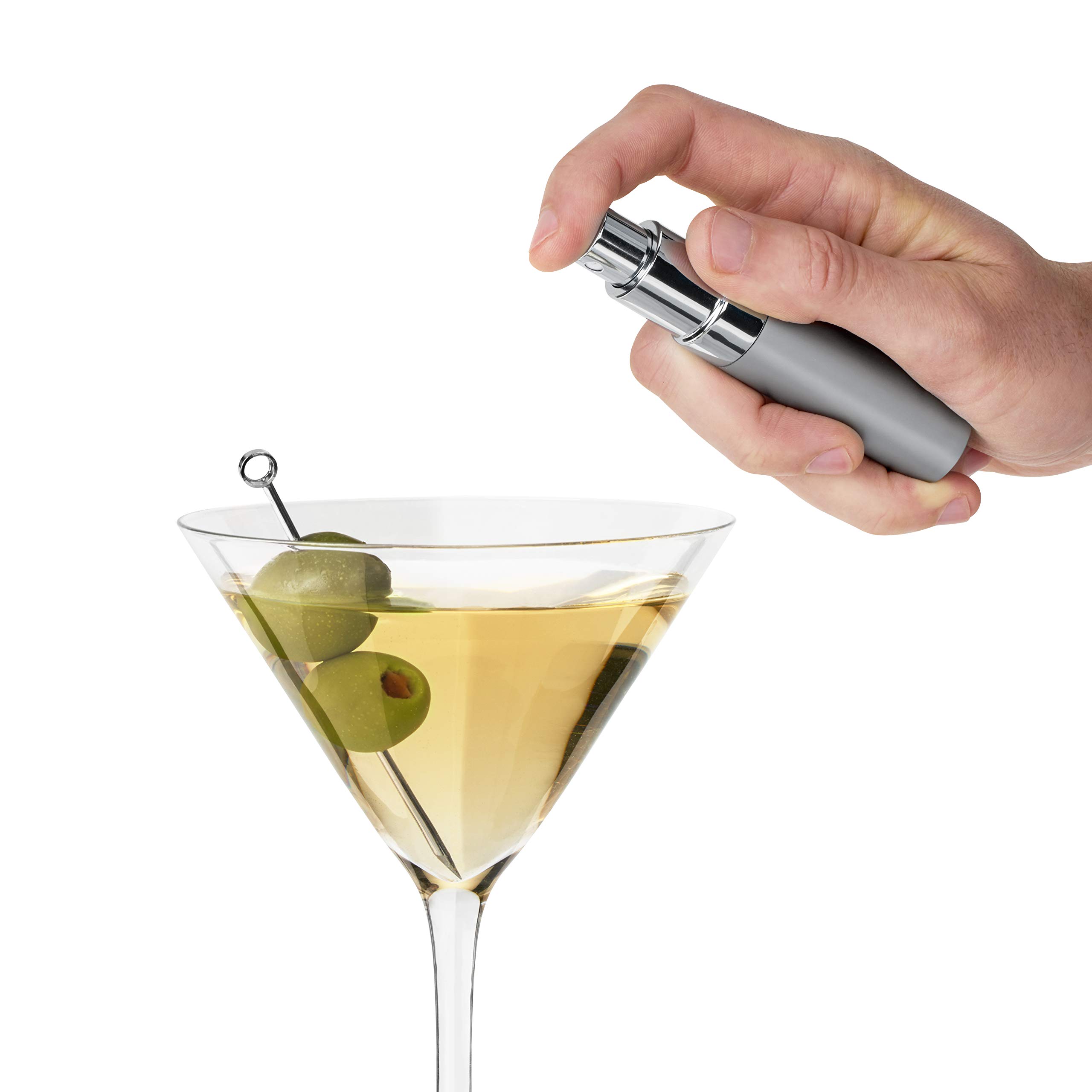 True Martini Atomizer Bar Mister with Refillable Funnel for Vermouth Spray Glass Canister with Stainless Steel Case, 1 Count (Pack of 1), Silver