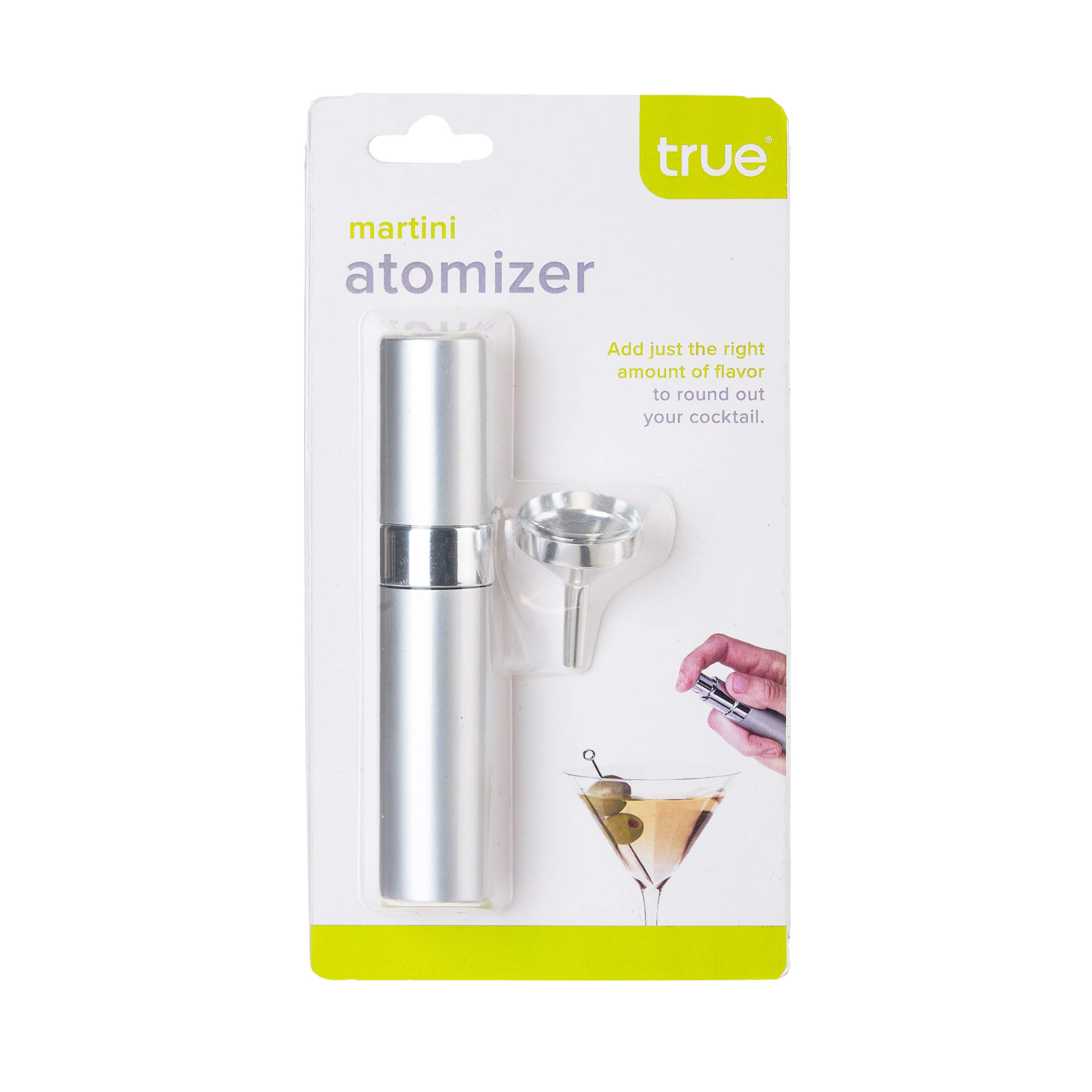 True Martini Atomizer Bar Mister with Refillable Funnel for Vermouth Spray Glass Canister with Stainless Steel Case, 1 Count (Pack of 1), Silver