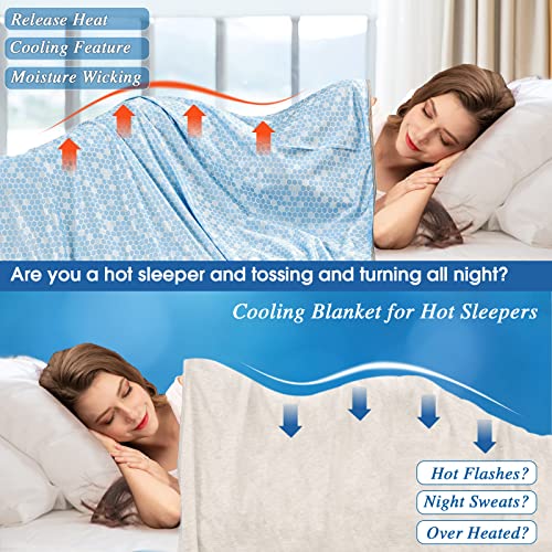 inhand Cooling Blanket for Hot Sleepers Sleeping Night Sweats, Cooling Throw Blanket Throw Size(51''x67'') Arc-Chill Q-Max >0.45 Cool Fiber, 100% Cotton Summer Blanket Ultra Cold Breathable, Blue