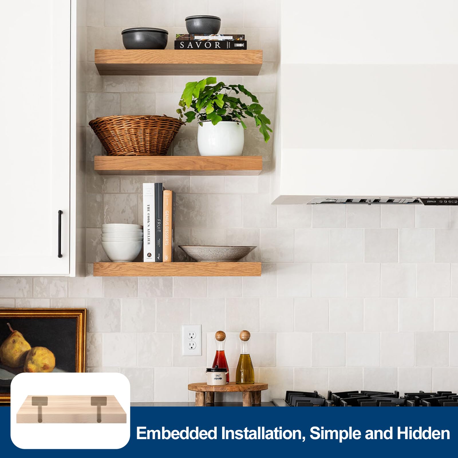 MHMYDZ 8 Pcs 6" Black Solid Steel Floating Shelf Bracket Blind Shelf Supports - Hidden Brackets for Floating Wood Shelves - Concealed Blind Shelf Support β Screws and Wall Plugs Included