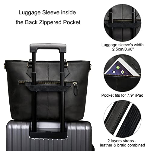 S-ZONE Vintage Genuine Leather Shoulder Bag Work Totes for Women Purse Handbag with Back Zipper Pocket Large