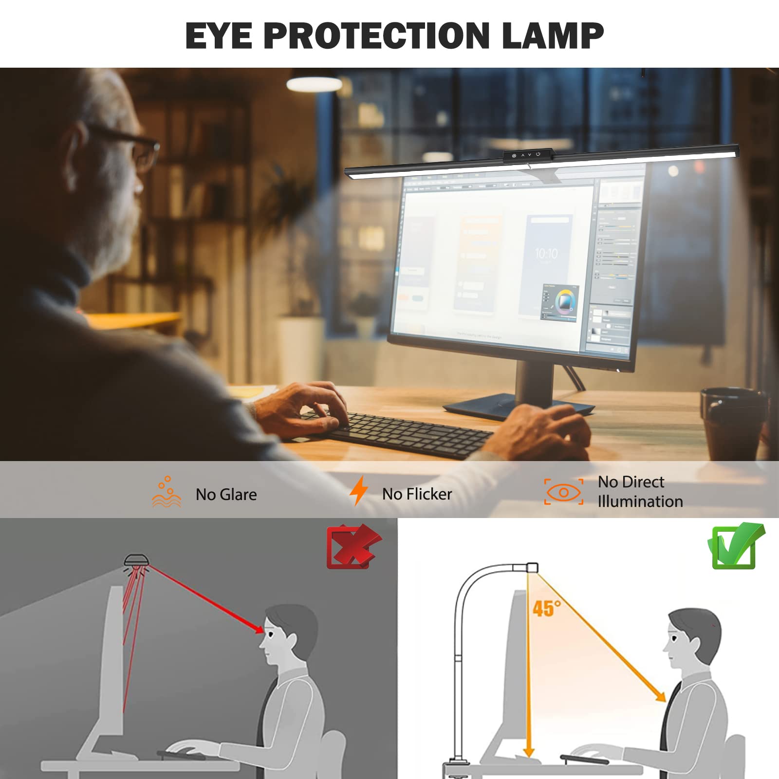 HAMOPY Desk Light, 24W Architect Desk Lamp with USB Charging Port, 2-in-1 Clamp Lamp & Desk Lamp for Home Office, Desk Light with Flexible Gooseneck, 5 Colors & 7 Brightness, Remote Control, Timer
