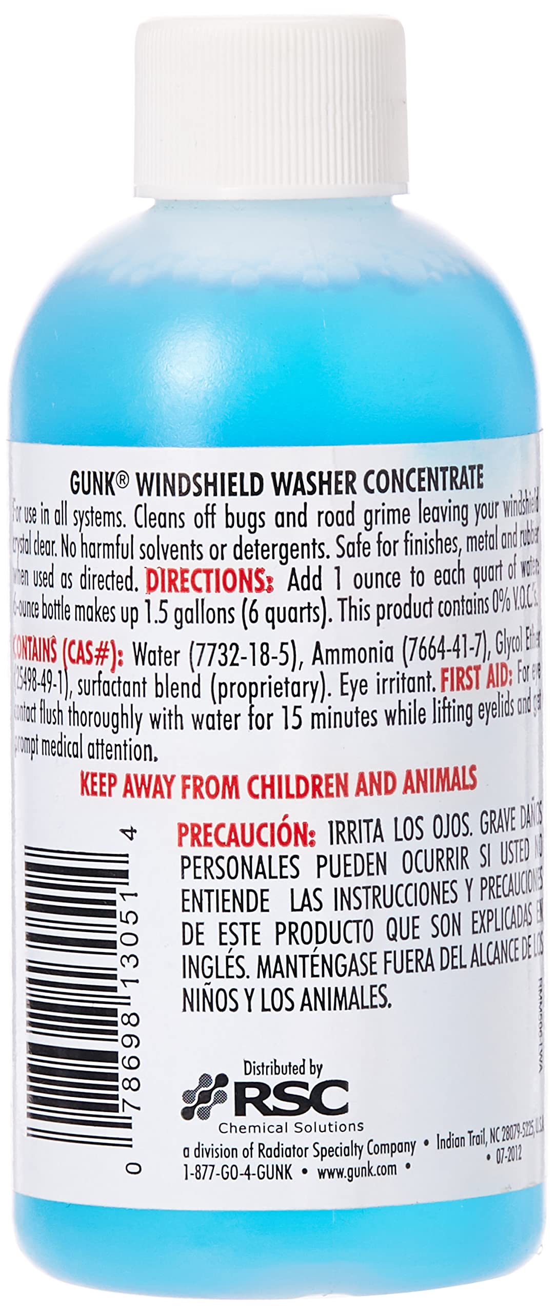 GUNK M506 Concentrated Windshield Washer Solvent with Ammonia - 6 fl. oz, Blue
