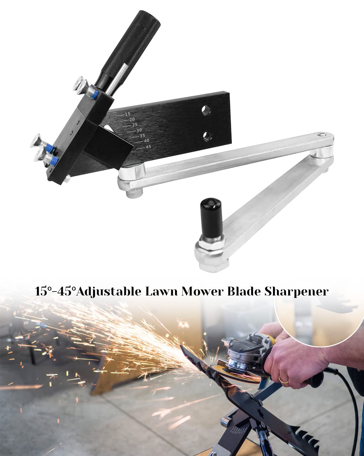 NTSUMI Sharpener Model 5005 Lawn Mower Blade Sharpener fits Straight and Standard Lawn Mower Blades, for Right and Left Hand Blades, 15°-45° Adjustable, Black