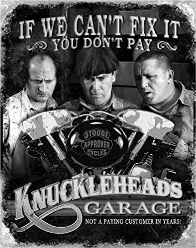 Desperate Enterprises The Three Stooges - Knuckleheads Garage Tin Sign - Nostalgic Vintage Metal Wall Decor - Made in USA