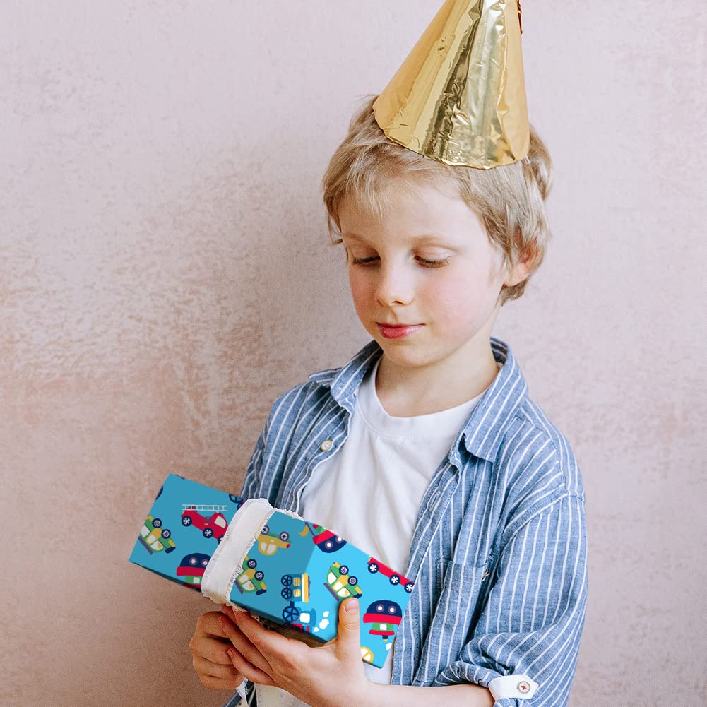 Geluode Birthday Wrapping Paper for Boys Men Kids, Cartoon Car Red Fire Trucks Boat Transport Blue Wrapping Paper 6 Sheets 20x28 Inches Per Sheet