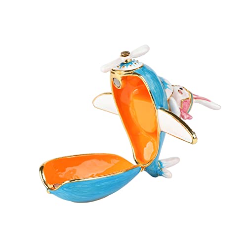 Furuida Airplane and Captain Rabbit Trinket Boxes Hinged Enamel Hand-Painted Animals Ornaments Unique Gift for Home Decor