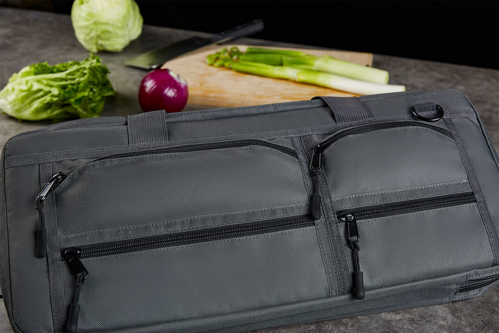 Chef Knife Roll Bag, 16 Pockets Large Knife Case Bag, Durable Oxford Cloth Culinary Bag, Executive Zipped Compartments Chef Knife Carrier Bag for Traveling, Working, Camping - Knifes not Included