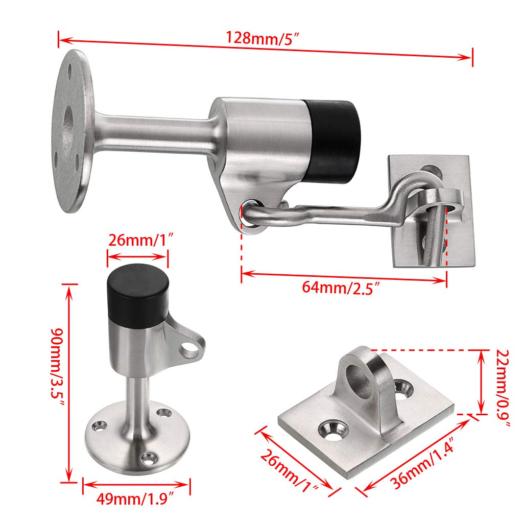 Sumnacon Stainless Steel Door Stopper with Hook, Heavy Duty Doorstop with Scews - Wall Mounted Door Stopper for Home Office, Silver