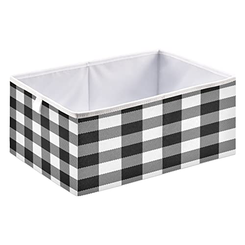 Kigai Collapsible Storage Baskets White Black Buffalo Plaid (4) Rectangular Storage Bins Baskets for Organizing Fabric Collapsible Storage Organizer for Bedroom Home Decor