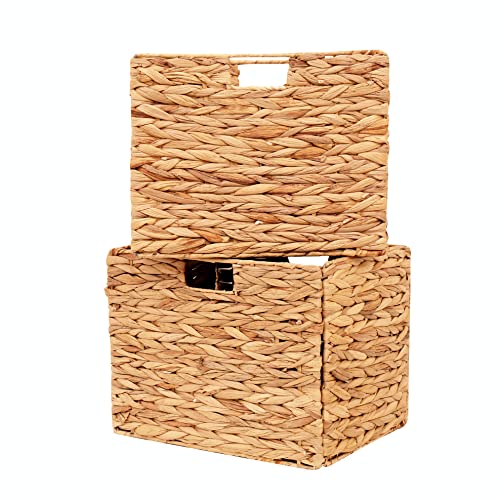Storage Baskets,Hyacinth Basket For Shelf,Wicker Baskets 13.6x11x11 Inches,Folding 2 Packs Handmade Woven, Seagrass Baskets,Shelf Baskets For Storage Toys Books And Clothes and Other What You Want