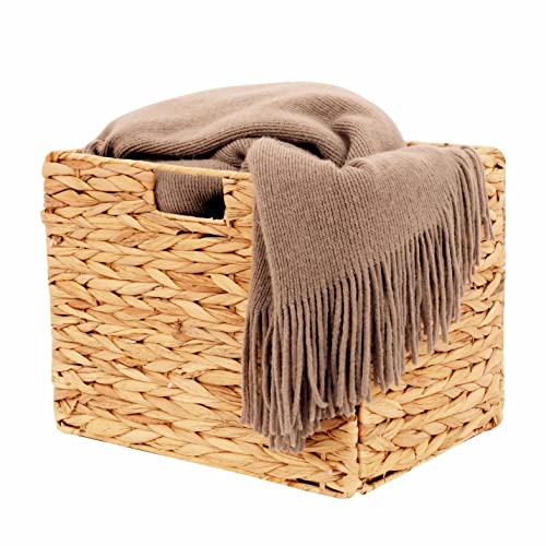 Storage Baskets,Hyacinth Basket For Shelf,Wicker Baskets 13.6x11x11 Inches,Folding 2 Packs Handmade Woven, Seagrass Baskets,Shelf Baskets For Storage Toys Books And Clothes and Other What You Want