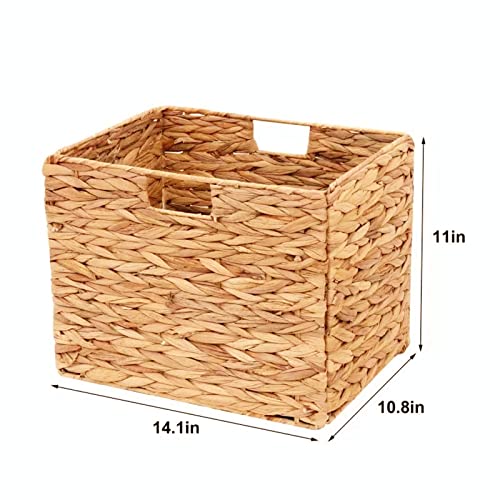 Storage Baskets,Hyacinth Basket For Shelf,Wicker Baskets 13.6x11x11 Inches,Folding 2 Packs Handmade Woven, Seagrass Baskets,Shelf Baskets For Storage Toys Books And Clothes and Other What You Want