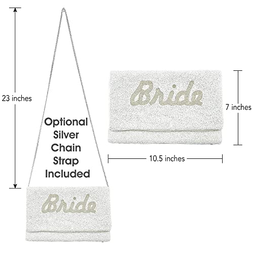 Bride Clutch Purse Bridal Shower Gift for Bride White Purse with Silver Letters THE BEADED LILY White Bride Clutch With Silver Letters