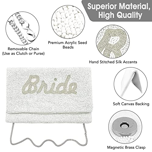 Bride Clutch Purse Bridal Shower Gift for Bride White Purse with Silver Letters THE BEADED LILY White Bride Clutch With Silver Letters