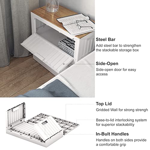 livinbox 45L collapsible storage bins with lids, dust-proof comic books container stackable folding box for Home Office Bedroom Living Room, White, FB-6432S-WT