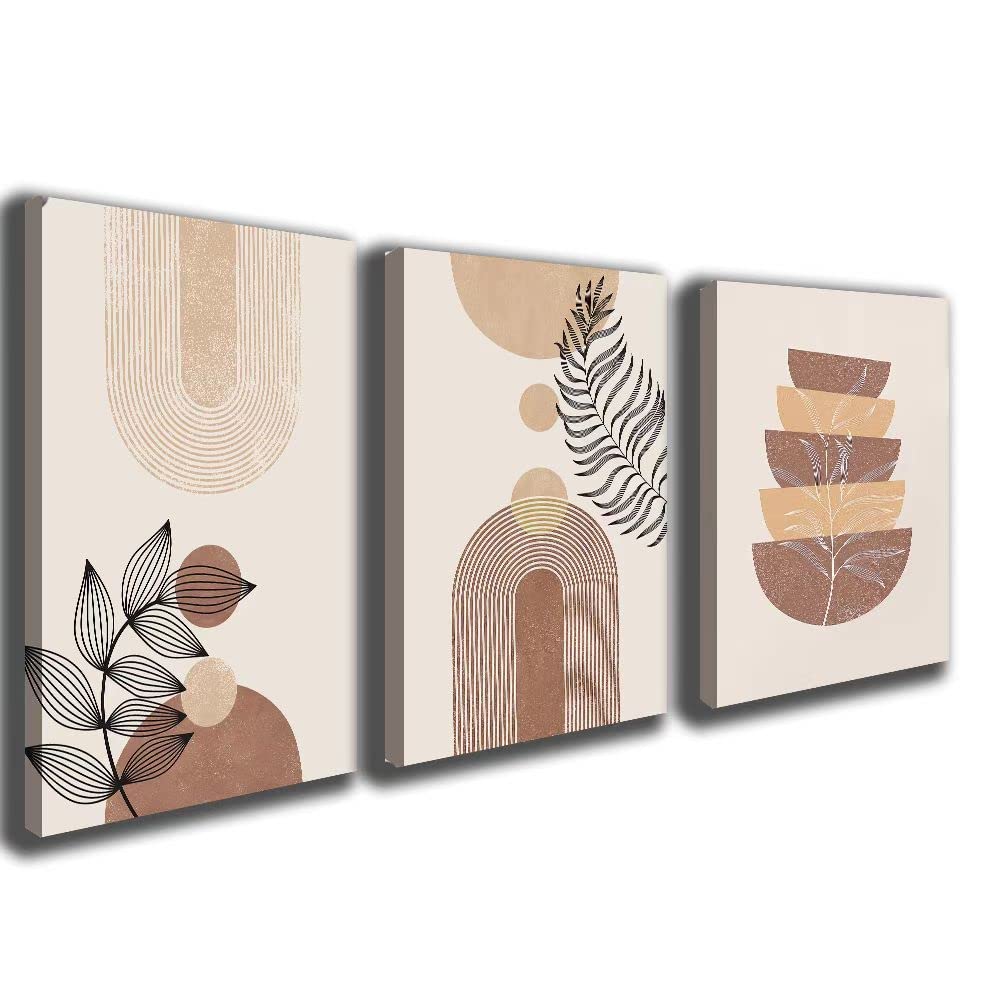 Boho Wall Art Set Of 3,Mid-Century Modern Wall Art,Boho Room Decor, Neutral Abstract Geometric Prints Black Orange Minimalist Art Canvas Prints Artwork For Bathroom Bedroom Wall Decor No Frame (art