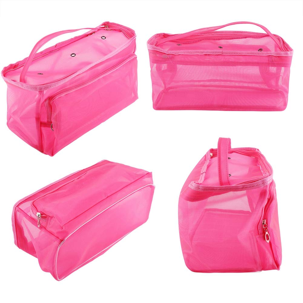 3 Holes Storage Bags Mesh Yarn Storage Bag Crochet Wool Small Accessories Convenient Container for Home-use (Rose red)