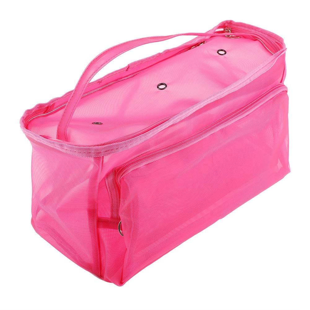 3 Holes Storage Bags Mesh Yarn Storage Bag Crochet Wool Small Accessories Convenient Container for Home-use (Rose red)