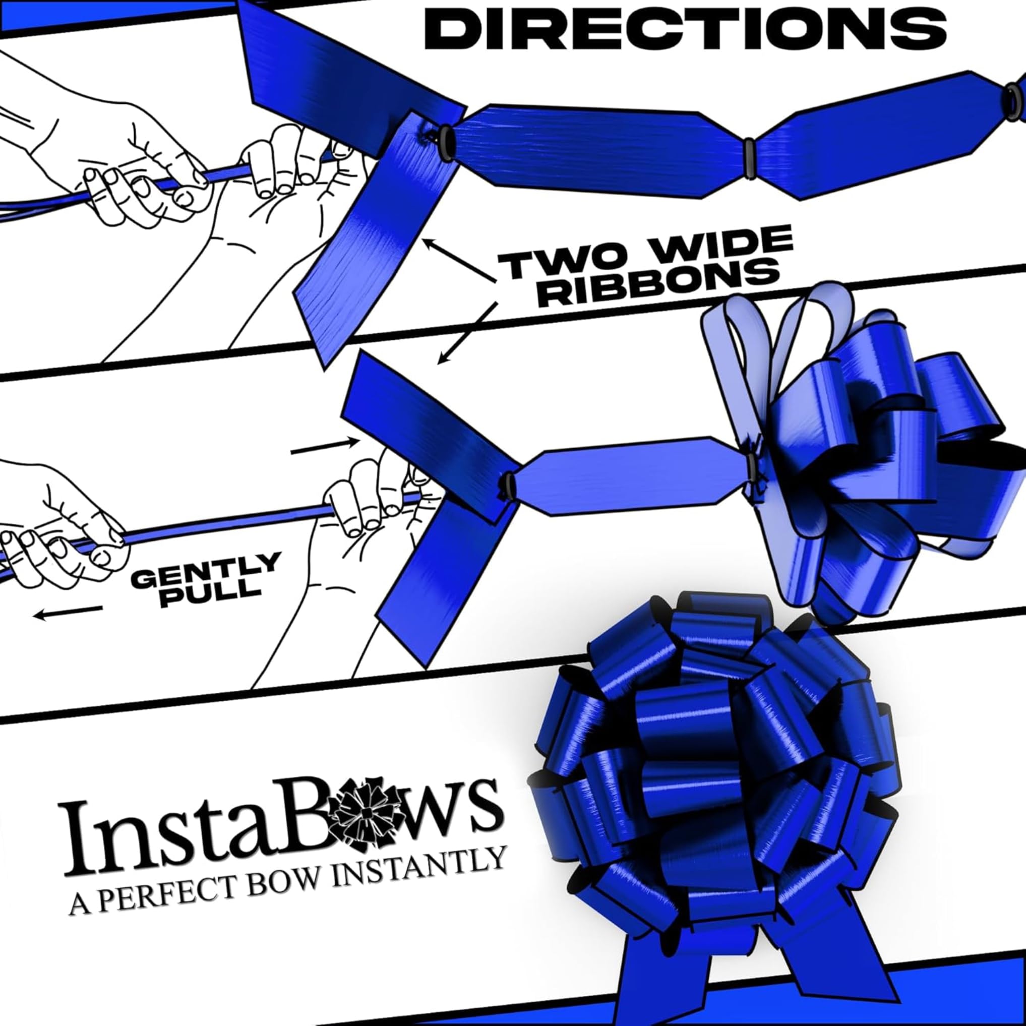 Insta Bows Pull String Large Gift Bows 5 Big Blue Gift Bows Perfect for Christmas and Birthday Presents Metallic Look and Shine 5 (Five) Pack of Big Bows That Measure 5 Inches Wide