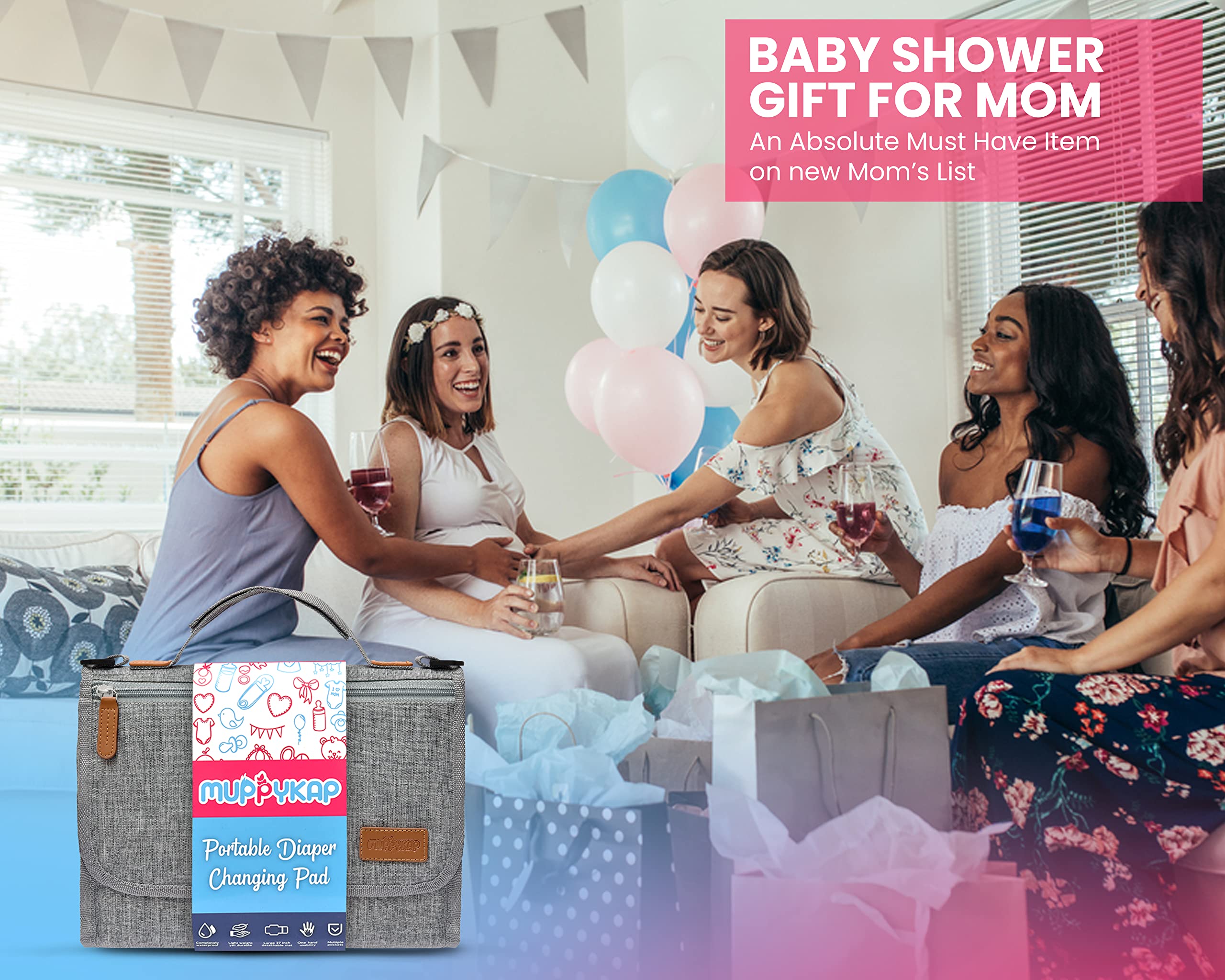 Portable Changing Pad with Shoulder Strap - Detachable Travel Changing Pad - Fully Padded, Lightweight & Waterproof - Diaper Changing Pad - Baby Shower Gifts - Changing Mat (27"x22")