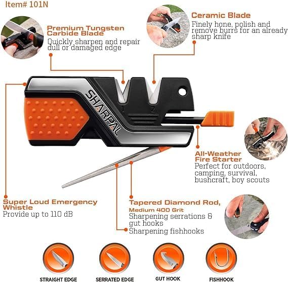 SHARPAL Pocket Knife Sharpener & Garden Tool Sharpener, Sharpening Straight and Serrated Knives, Lawn Mower Blade, Axe, Pruners, Shears, Scissors, Combo Gift Pack w/Greeting Card