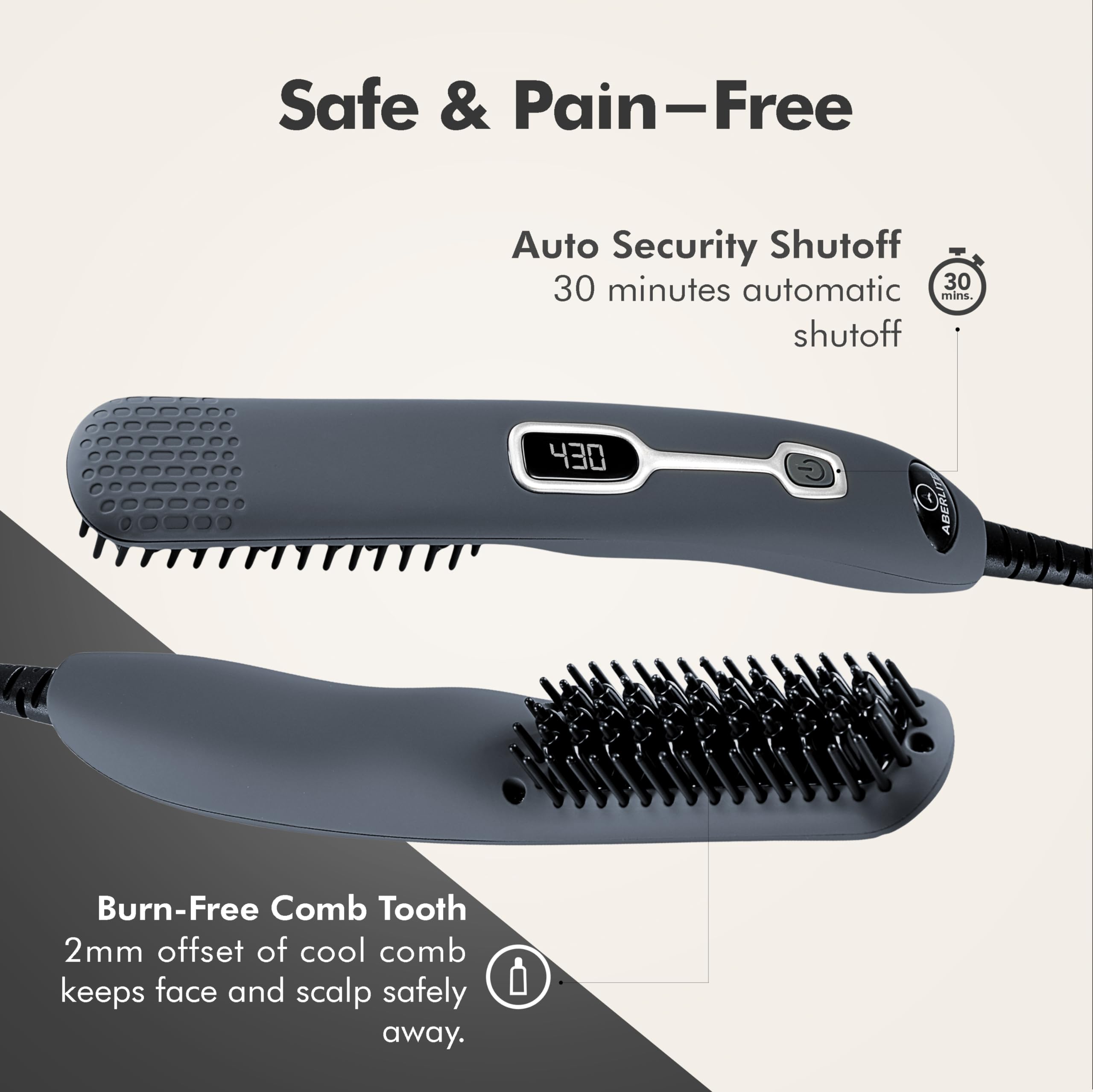 Aberlite EDC - Premium Beard Straightener Brush for Men - Professional Straightening Tool Heated Comb - Beard Kits for Men - Beard Kits Gift Sets Men - Beard Grooming Kit for Men Gift Set (Grey)