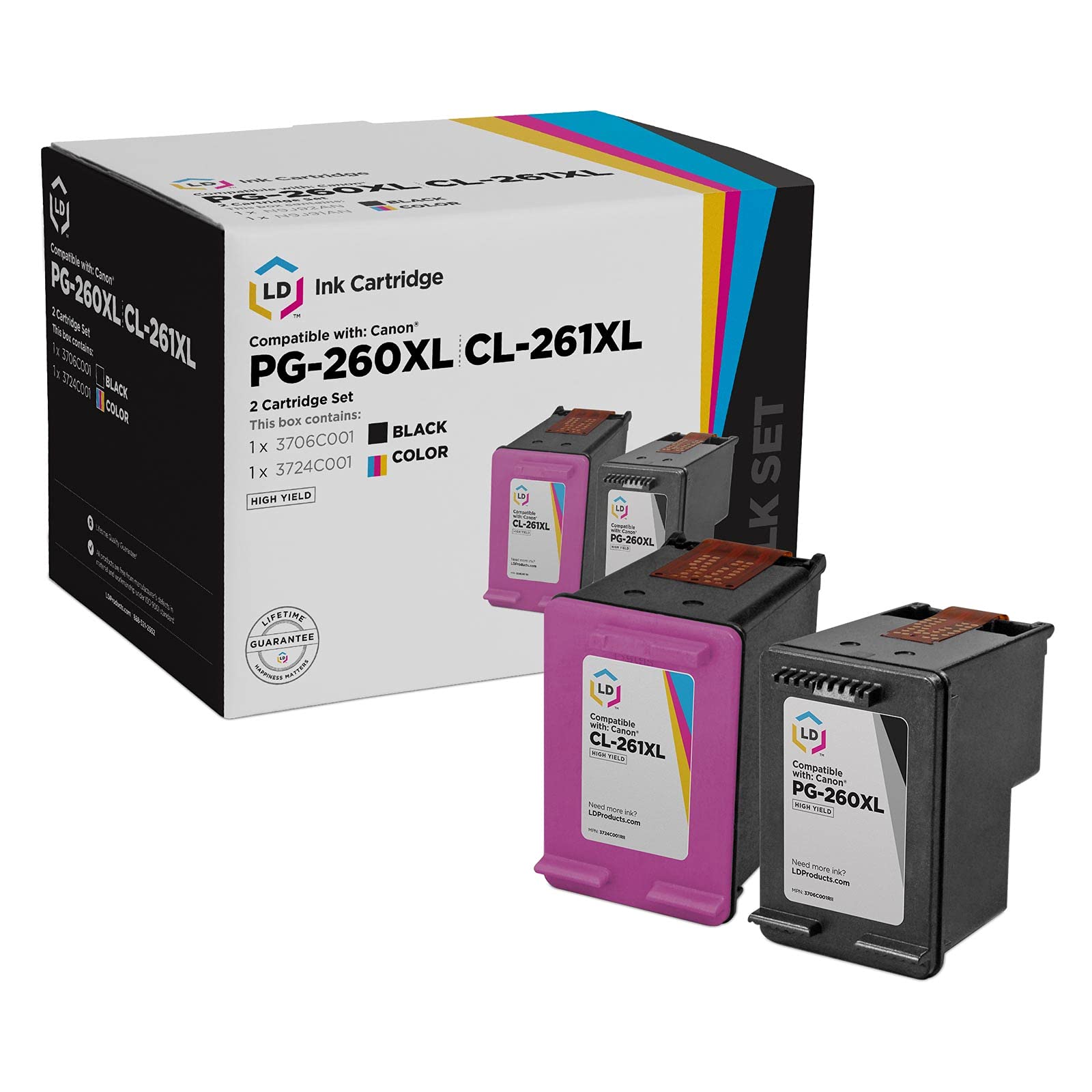 LD Products Remanufactured Replacement for Canon 260 and 261 Ink Cartridges 260XL 261XL 260 XL 261 XL PG-260 XL CL-261 XL Compatible with Pixma TR7020 TS5320 TS6420 TS6400 TS5300 (Black, Color 2-Pack)