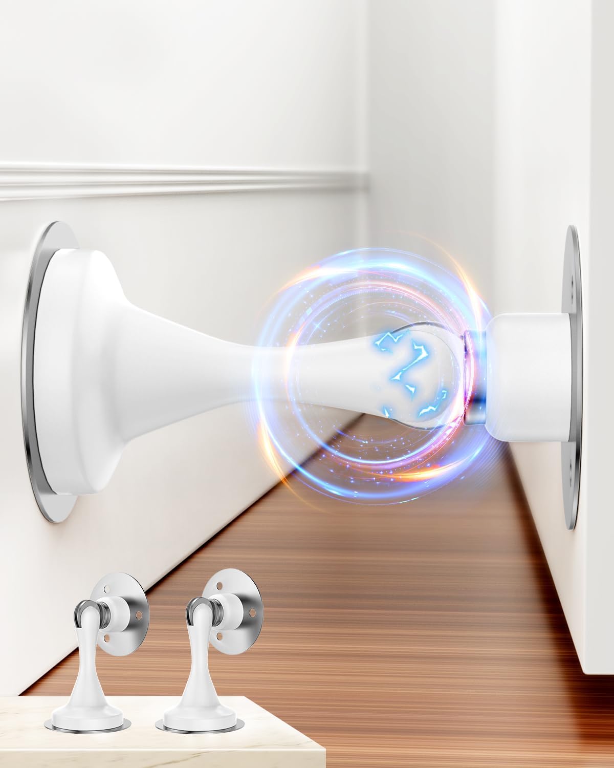 Door Stopper, 2 Pack Magnetic Door Stop White, Stainless Steel Door Catch, 3M Double-Sided Self Adhesive Tape, Door Holder Doorstop, No Drilling, Keep Your Door Open