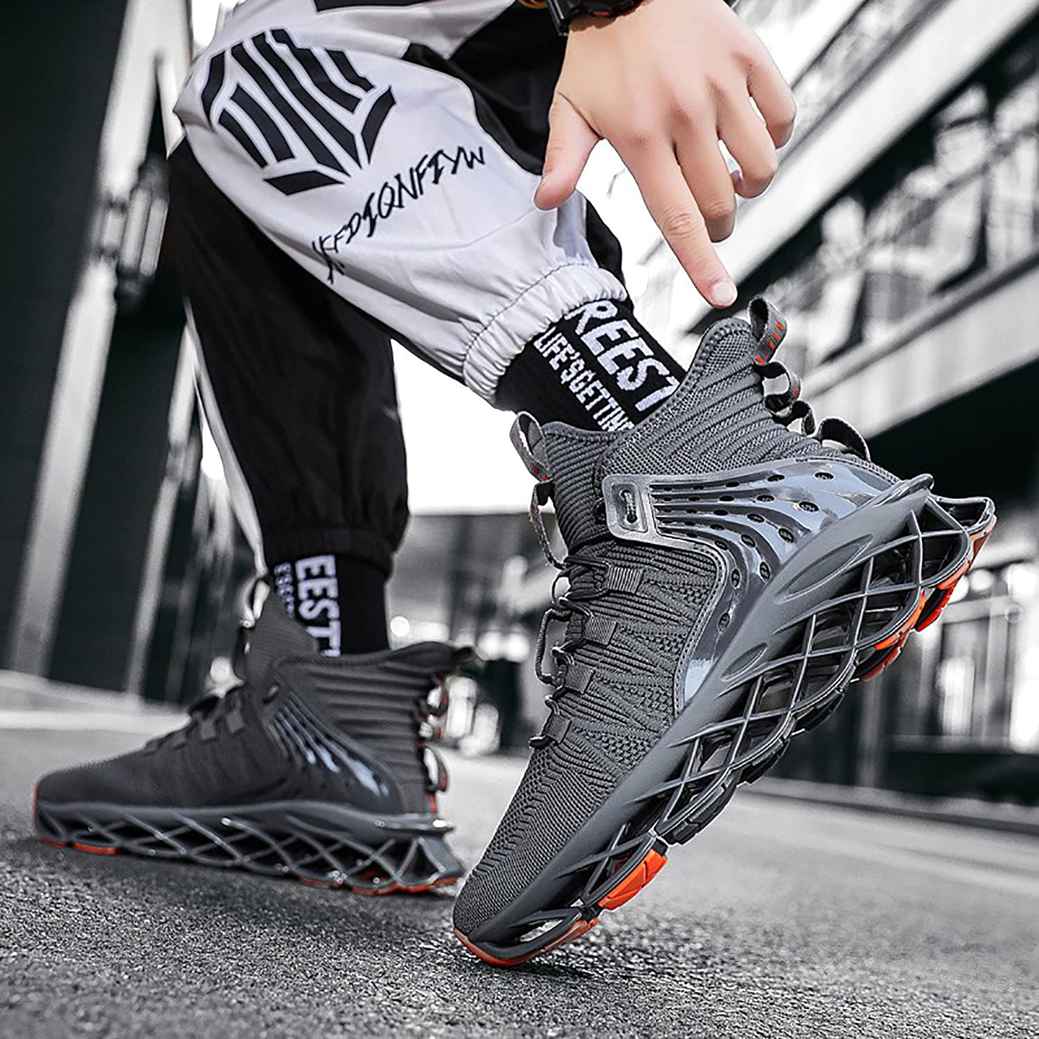 DUDHUH Running Shoes for Men Comfortable Athletic Cross Trainer Casual Walking Fashion Mens Tennis Sock Sneakers Grey