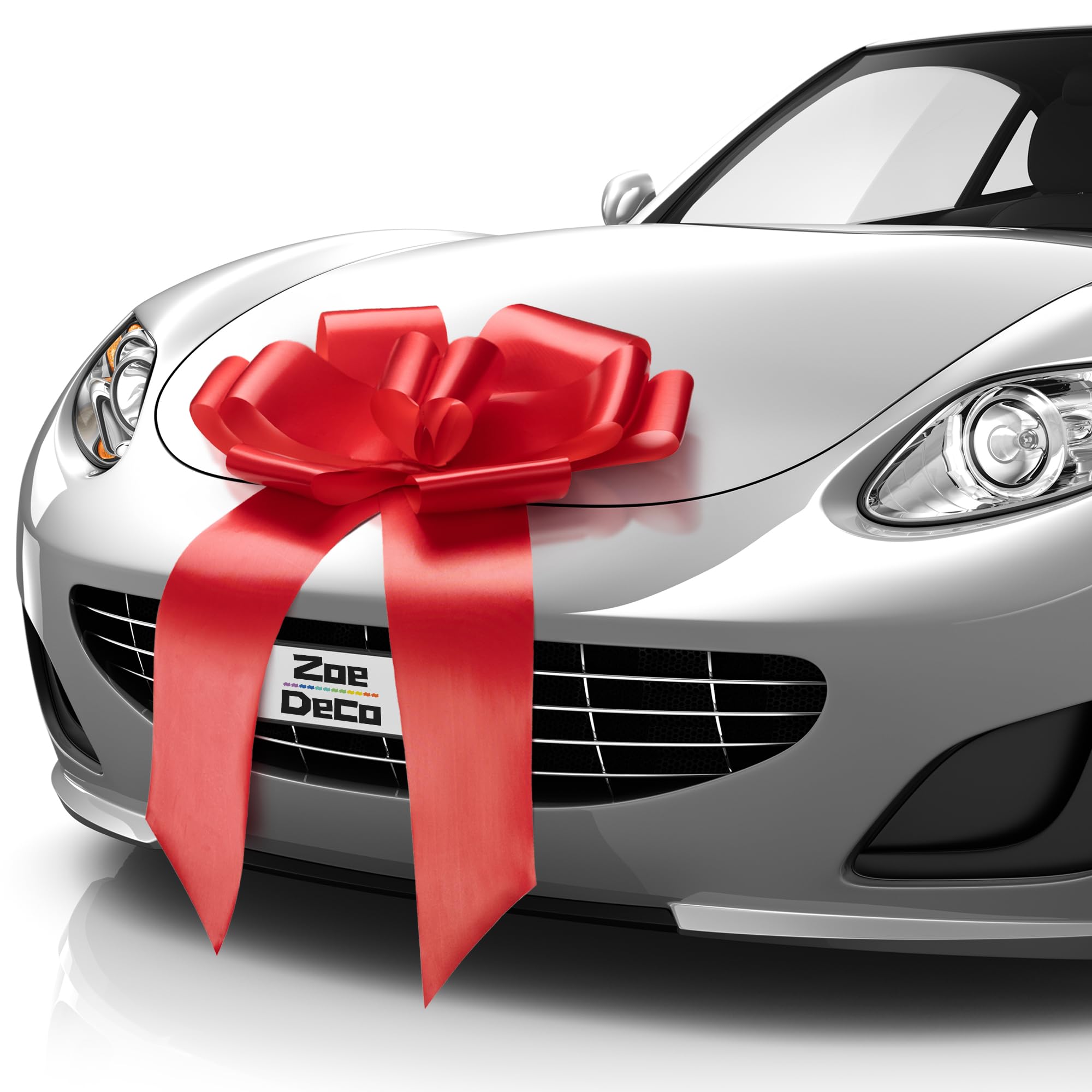 Zoe Deco Pre-Assembled Car Bow (Red, 23 inch) Gift Bows, Giant Bow for Car, Birthday Bow, Huge Car Bow, Car Bows, Big Bow for Gifts, Christmas Bows for Cars, Gift Wrapping, Big Gift Bow