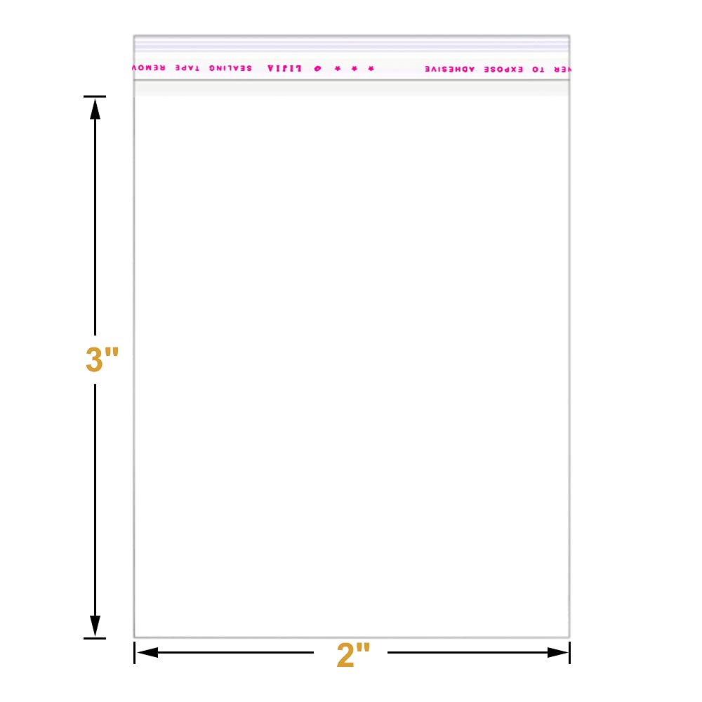 200 Pack 2" x 3" Thick Small Clear Resealable Self Seal Cellophane Plastic Bags Adhesive Cello Poly Bag For Packaging Jewelry Bead Necklace Ring Gift