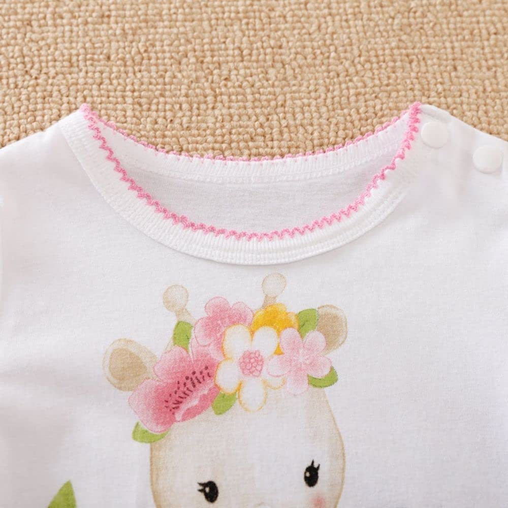 Aoswep - Cute Giraffe + Zebra With Floral Print Long Sleeve Baby Girl Clothes White Jumpsuit For Baby One-Piece Romper (0-3 Months)