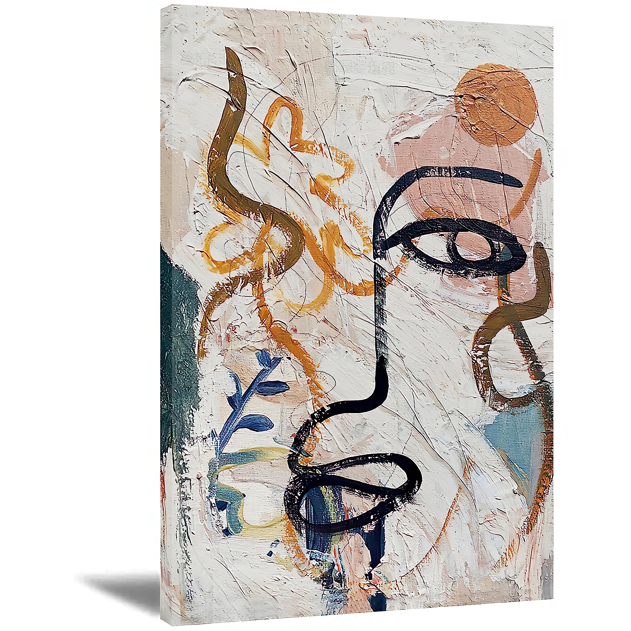 Abstract Girl Face Canvas Wall Art Boho Canvas Painting Black Line Artwork Colorful Line Art Minimalist Wall Decor Botanical Floral Abstract Prints for Living Room Gallery Wall Decor 16x24inch No