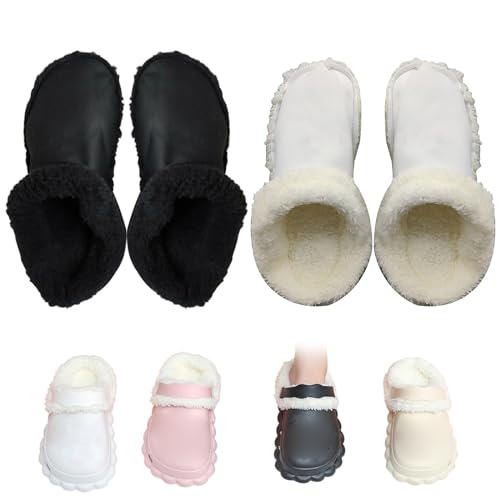 2Pairs Warm Insoles for Hole Shoes 9.1 Inch Fur Insert Lining Shoe Inner Sole Black and White Fur Insoles Soft Fleece Insert Winter Hole Shoes Liners Replacement for Women Men