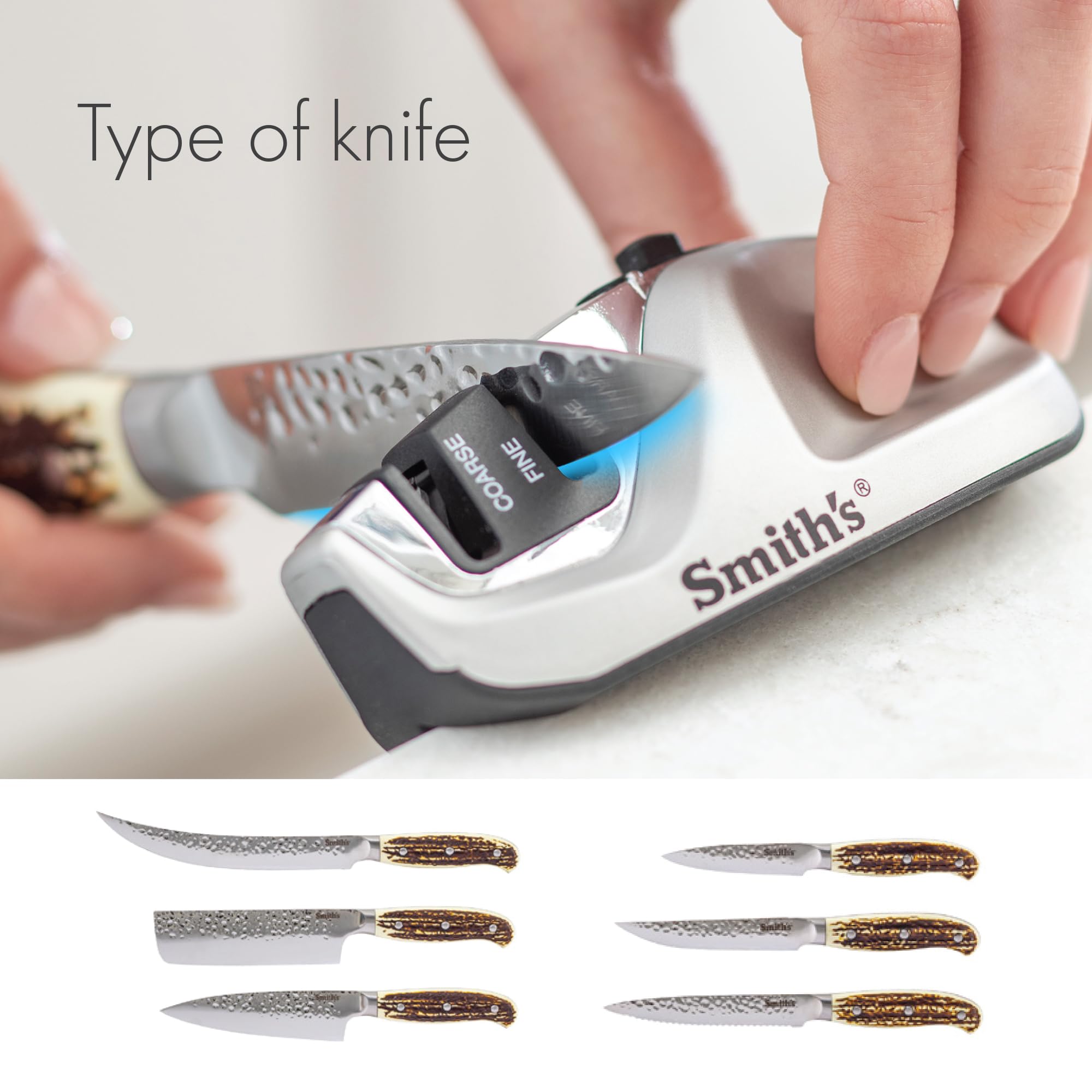 Smith's 51023 Adjustable Diamond Edge Grip Sharpener - Grey - Coarse & Fine Sharpeners - Compact - Stable Non-Slip Base – Pull Through Knife Sharpener