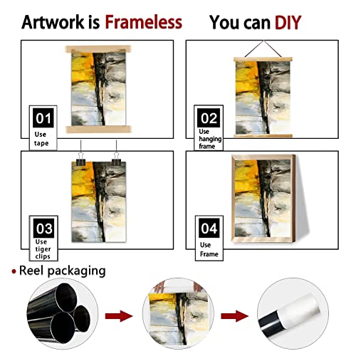 Black Yellow White Abstract Painting Abstract Canvas Paintings Wall Art Orange and Grey Abstract Wall Art Modern Abstract Prints Yellow Black Grey Orange Abstract Pictures for Wall Decor 16x24in Frameless